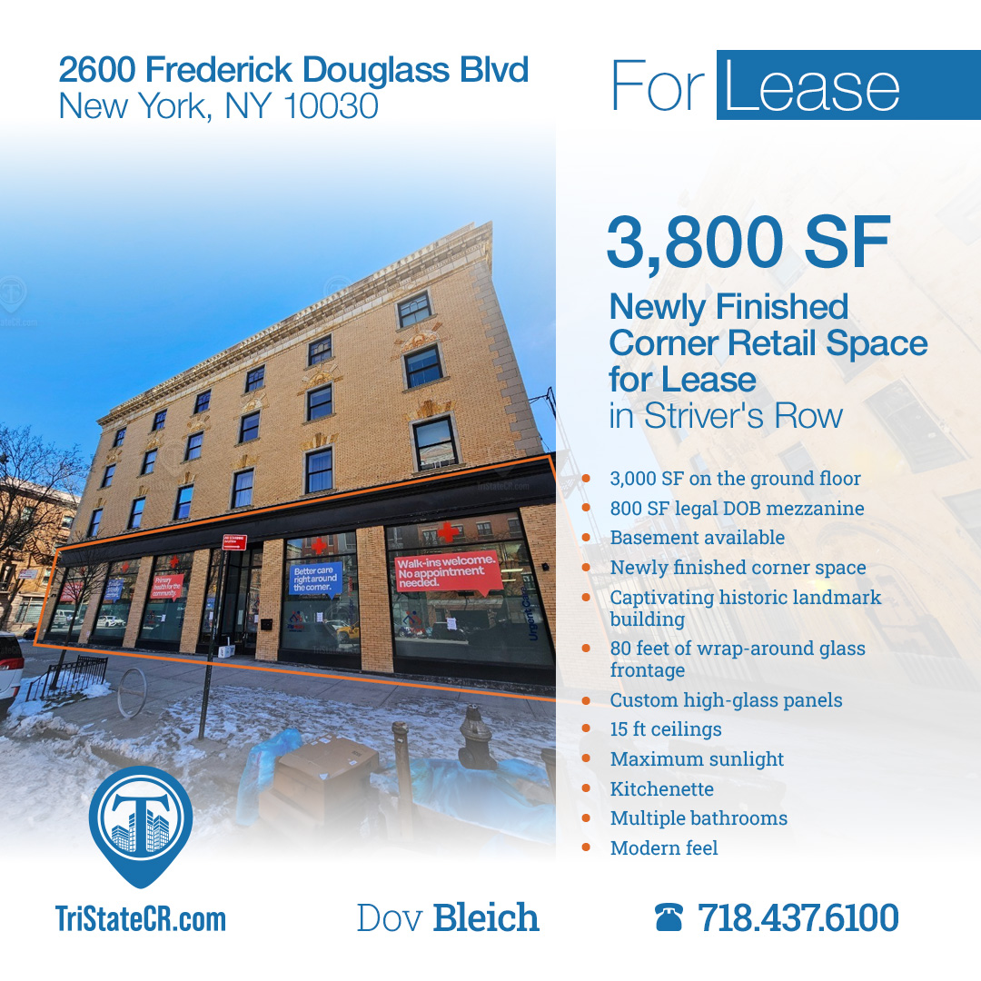 3,800 SF | 2600 Frederick Douglass Blvd | Newly Finished Corner Retail Space for Lease in ...